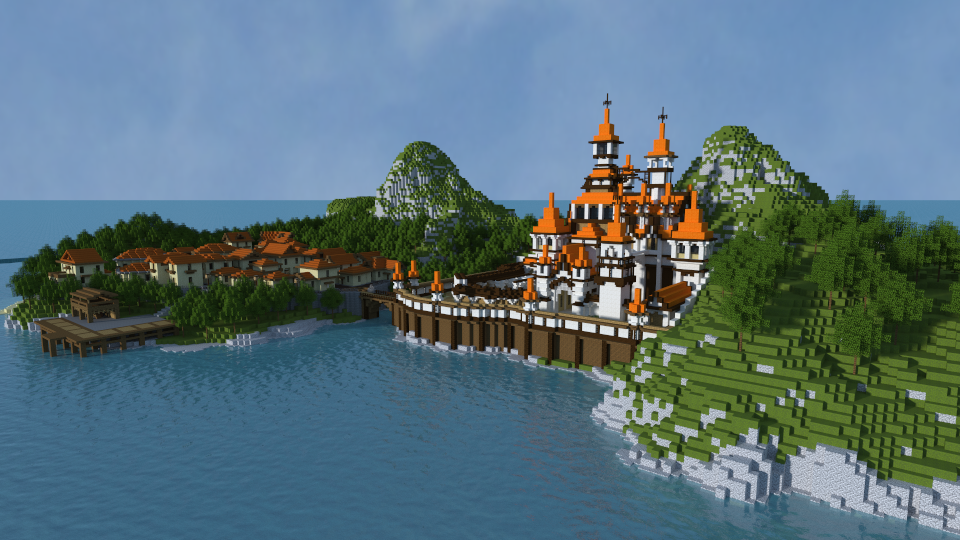 Small town of island and Submarine city Minecraft Map