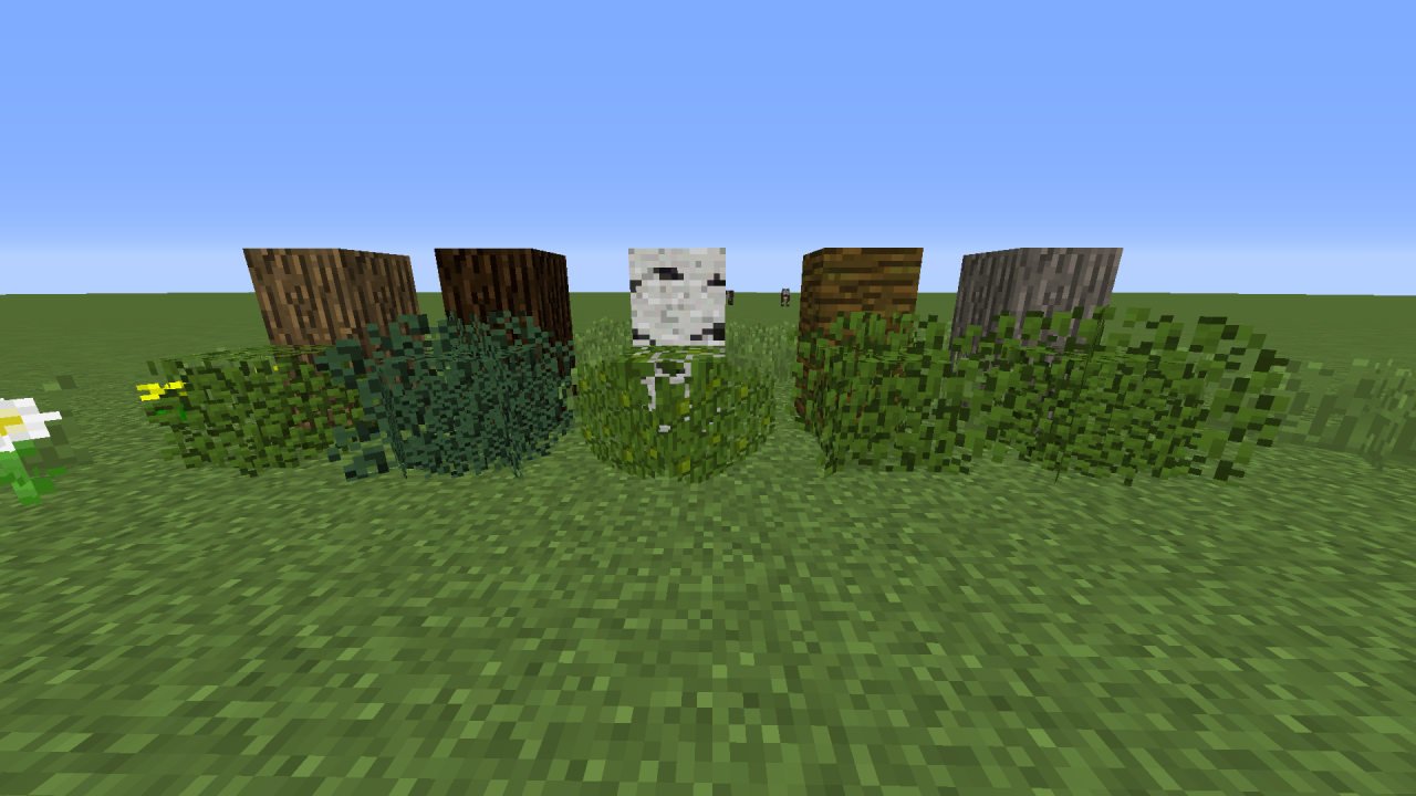 The default look of Minecraft + Bushy Leaves Minecraft Texture Pack