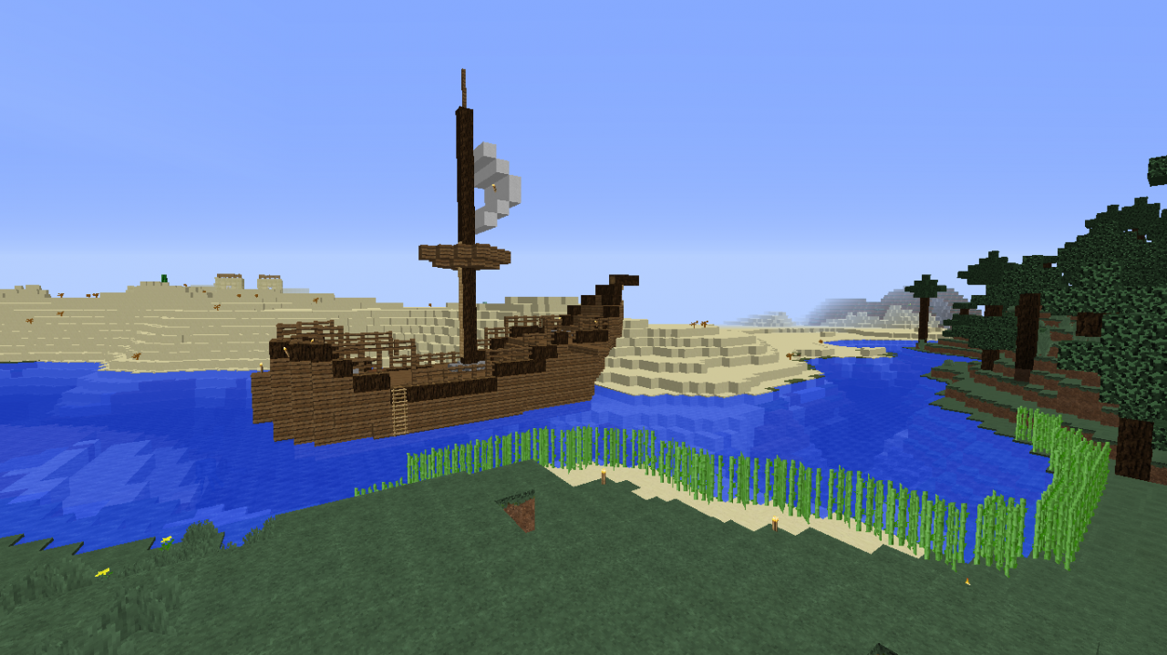 Base,Ship and Village made in survival mode Minecraft Map