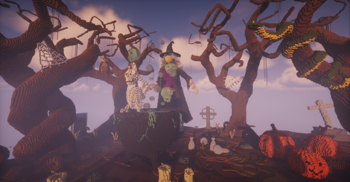 A witch in a Haunted Forest Minecraft Map