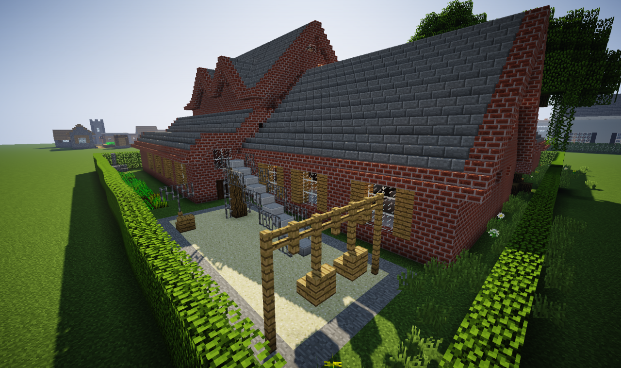 Red Brick GABLE COUNTRY HOUSE +Yard Minecraft Map