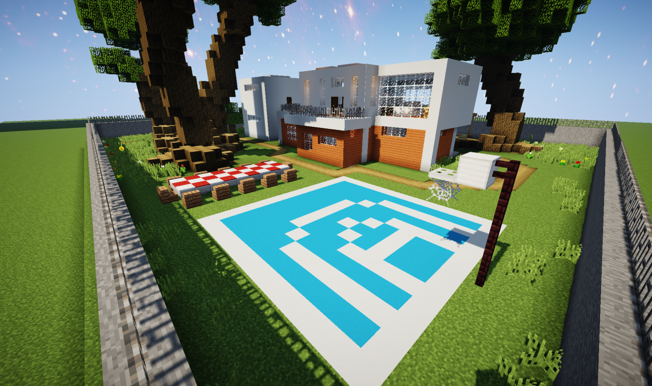 MODERN HOME and THREE TREE +Yard Minecraft Map