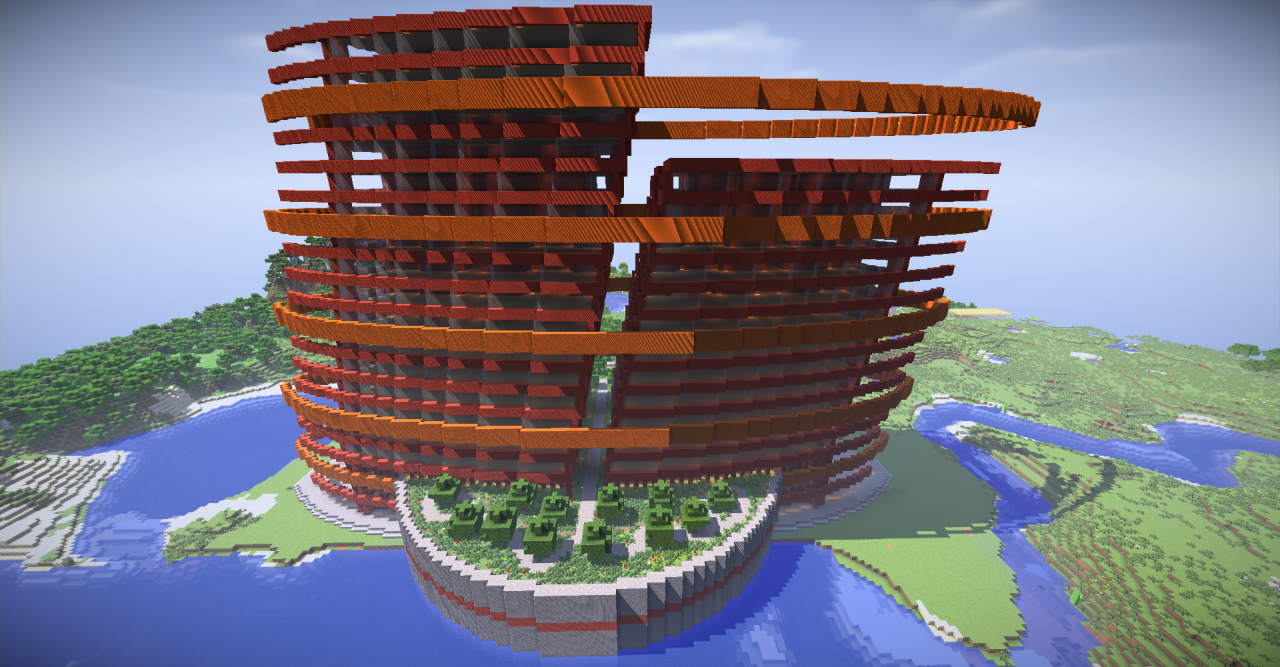 Red modern skyscraper Minecraft Map