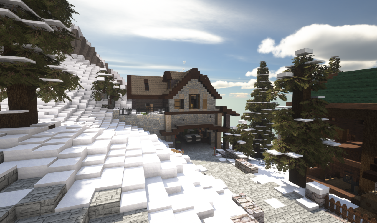 Realistic ski resort chalet Minecraft Map