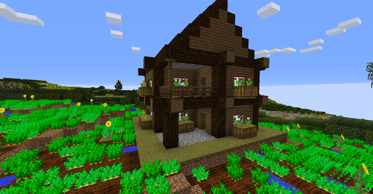 Spruce House in a farm Minecraft Map