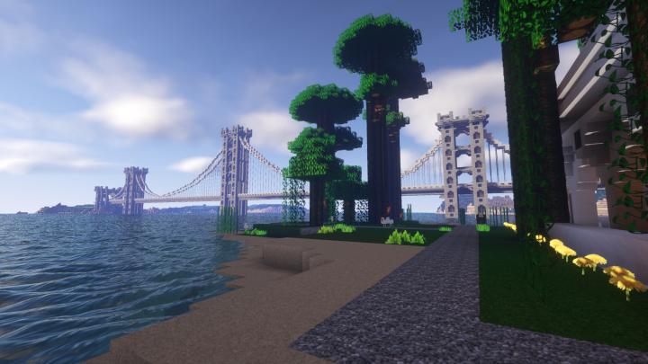 Large suspended stone bridge Minecraft Map