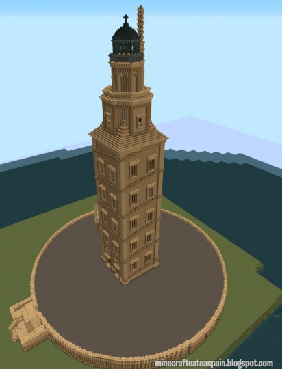 Minecraft replica of the Tower of Hercules, La Coruña, Galicia, Spain ...
