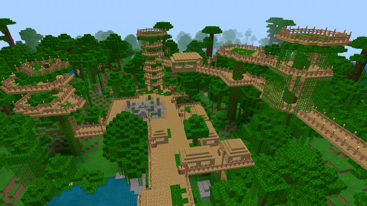 Tree-tops & Temples MCBE survival build Minecraft Map