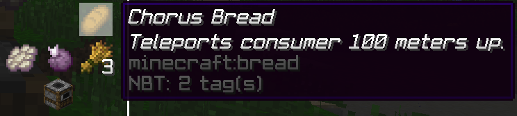 Chorus Bread (Teleports consumer 100 meters up) Minecraft Data Pack
