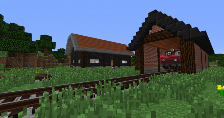 Railroad village with trainstation (Rails of War, Railcraft) Minecraft Map